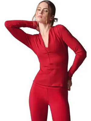 Alo Yoga Ribbed Long Sleeve Top Bold Red