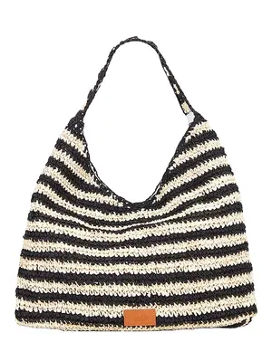 Seafolly Seafolly Raffia Stripe Tote Black & Ivory