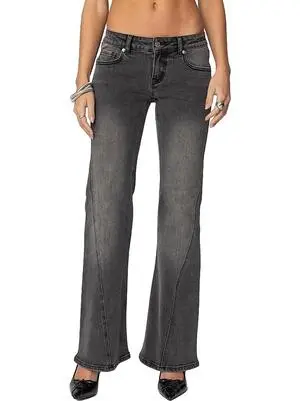 EDIKTED Colton Boot Cut Low Rise Jeans - Black-washed