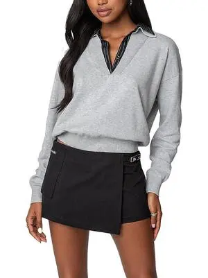 EDIKTED Rue Double Collared Sweater - Gray