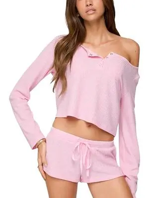 EDIKTED Teddy Cropped Waffle Top - Light-pink