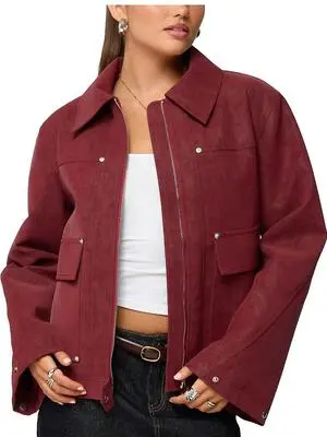 EDIKTED Annabelle Oversized Faux Suede Jacket - Burgundy