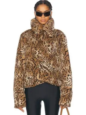 Balenciaga Leopard Shrunk Faux Fur Jacket - Beige