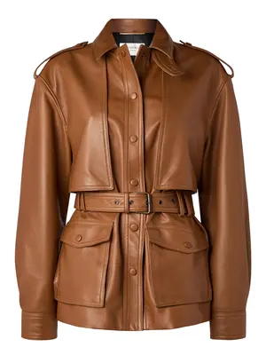 Saint Laurent Belted Leather Jacket - Brown