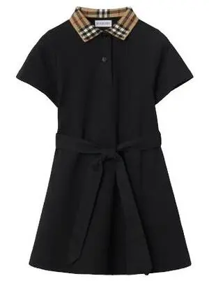 Burberry Check Collar Cotton Polo Shirt Dress - Black