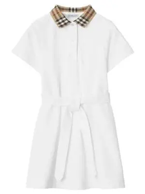 Burberry Check Collar Cotton Polo Shirt Dress - White
