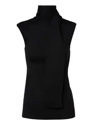 TOTEME Wool-blend Turtleneck Top With Scarf Detail - Black