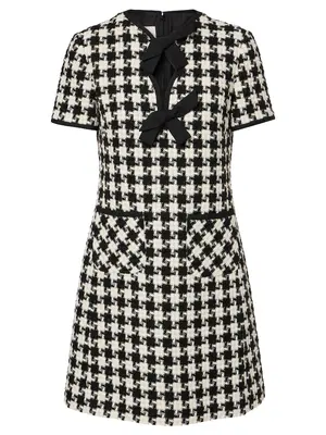 Valentino Garavani Bow-detail Houndstooth Tweed Minidress - Black