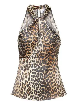 GANNI Leopard-print Halterneck Top - Brown
