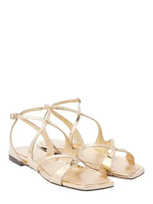 JIMMY CHOO Ayla 110 Metallic Leather Sandals - Gold