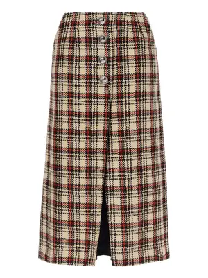 Rabanne Plaid Wool And Cotton Midi Skirt - Multicoloured