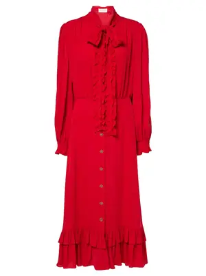 Valentino Garavani Ruffled Silk Georgette Midi Dress - Red