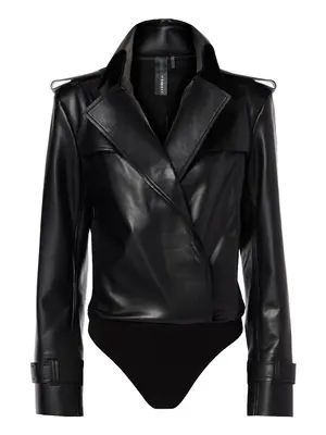 Norma Kamali Faux Leather Bodysuit - Black