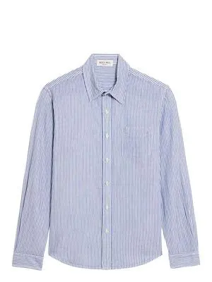 ALEX MILL Striped Cotton Oxford Shirt - Light Blue
