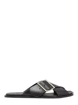 Loewe Petal Leather Crisscross Buckle Slide Sandals - Black