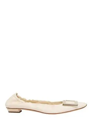 ROGER VIVIER Belle Vivier Leather Ballerina Flats - White