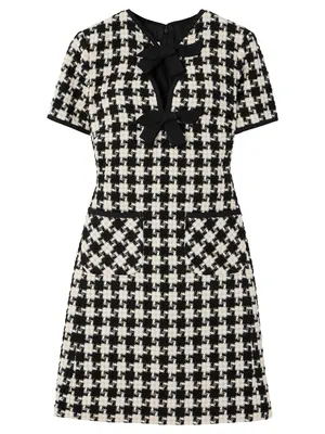 Valentino Garavani Bow-embellished Checked Tweed Mini Dress - Black