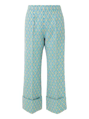 Valentino Garavani Metallic Wool-blend Jacquard Wide-leg Pants - Blue