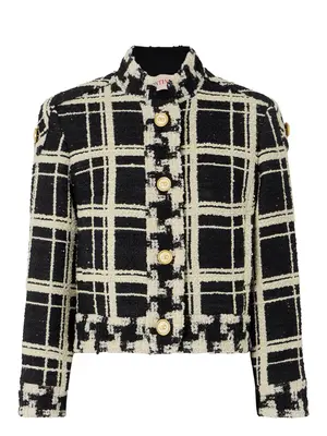 Valentino Garavani Cropped Checked Tweed Jacket - Black