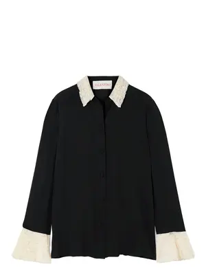 Valentino Garavani Lace-trimmed Silk-georgette Shirt - Black
