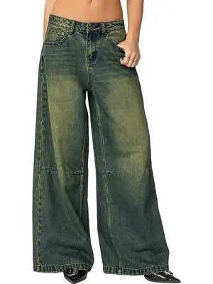 EDIKTED Shawn Tinted Wide Leg Jeans - Blue-washed