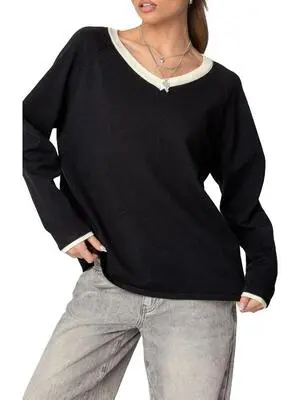 EDIKTED Contrast V-neck Sweater - Black