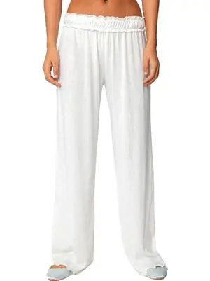 EDIKTED Sylvia Pointelle Wide Leg Pants - White