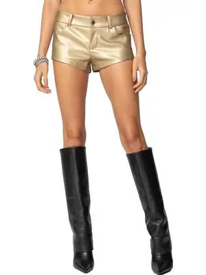 EDIKTED Melodi Faux Leather Shorts - Gold