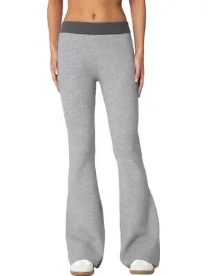 EDIKTED Lei Contrast Trim Knit Flare Pants - Gray