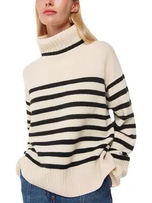 WHISTLES Stripe Wool Roll Neck Sweater