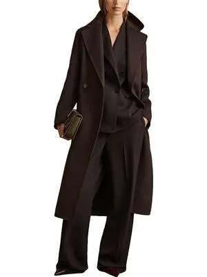 REISS Petites Lucia Long Double-breasted Coat - Chocolate