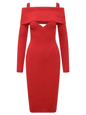 ANDREĀDAMO Ribbed Midi Dress - Red
