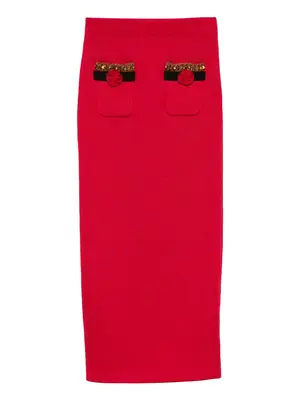 SELF-PORTRAIT Knitted Corsage Midi Skirt - Red