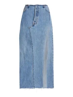 EB DENIM Robi Frayed Denim Midi Skirt - Light Denim