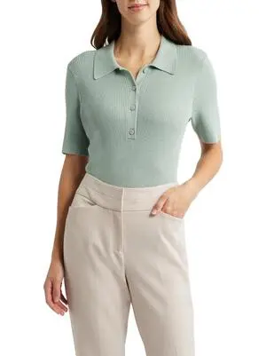 TAHARI ASL Rib Polo - Dusty Aqua