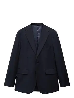 Mango Slim Fit Virgin Wool Suit Blazer - Dark Navy