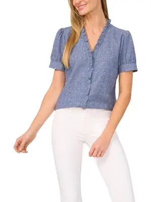 CECE DUPRAZ Ruffle Trim Chambray Top - Niagara Blue