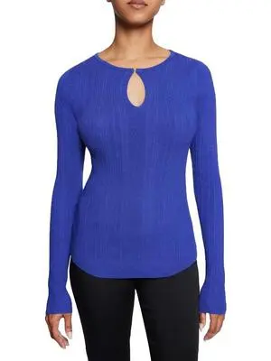 Santorelli Charlene Ribbed Merino Wool Knit Top - Violet Blue