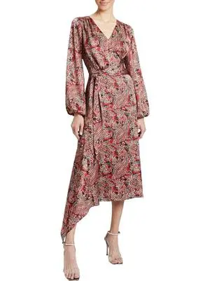 Santorelli Vanna Faux Wrap Midi Dress - Crimson Red