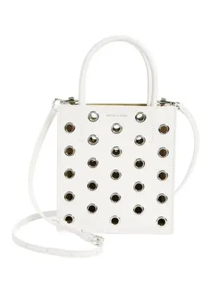 Veronica Beard Small Grommet Leather Shopper - Off White Silver