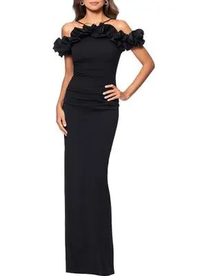 XSCAPE EVENINGS Ruffle Detail Body-con Gown - Black