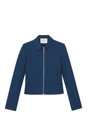 Lafayette 148 New York Petite Techno Stretch Twill Zip Jacket - Lido Blue