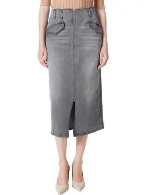 DO BY DEE OCLEPPO Zip Front Denim Skirt - Charcoal