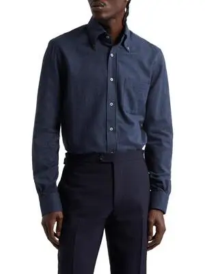 Thom Sweeney Cotton Flannel Button-down Shirt - Navy