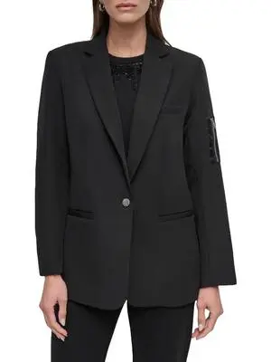 Dkny Cargo Sleeve Ponte Twill Blazer - Black