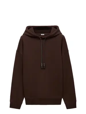 Loewe Cotton-Blend Hoodie With Leather Anagram Brown