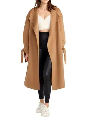 BELLE & BLOOM Head Over Heels Collarless Robe Coat - Camel