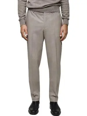 Mango Slim Fit Virgin Wool Trousers - Mink Grey
