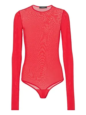 Wardrobe.NYC Sheer Mesh Bodysuit - Red