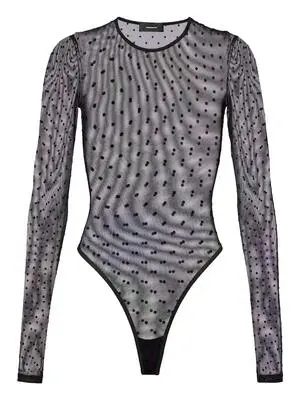 Wardrobe.NYC Polka-dot Sheer Mesh Bodysuit - Black